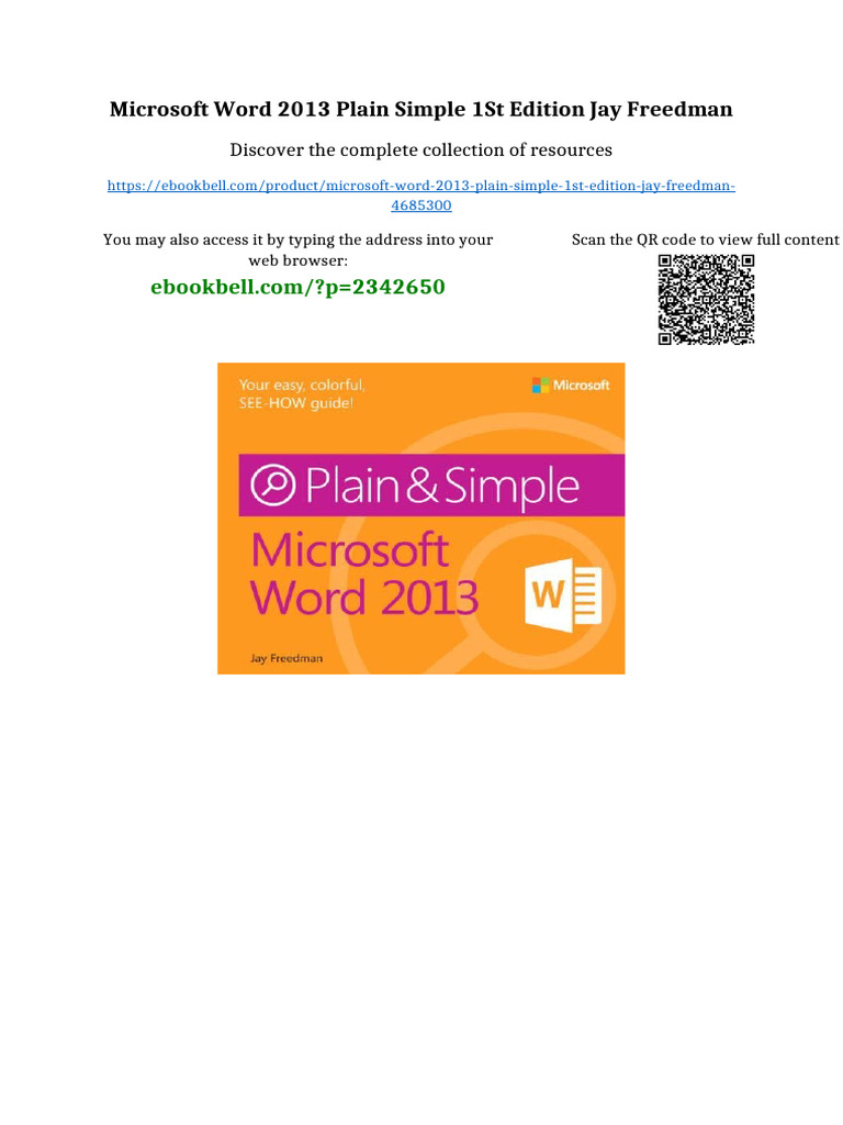 Microsoft Word 2013 Plain Simple 1st Edition Jay Freedman Complete ...