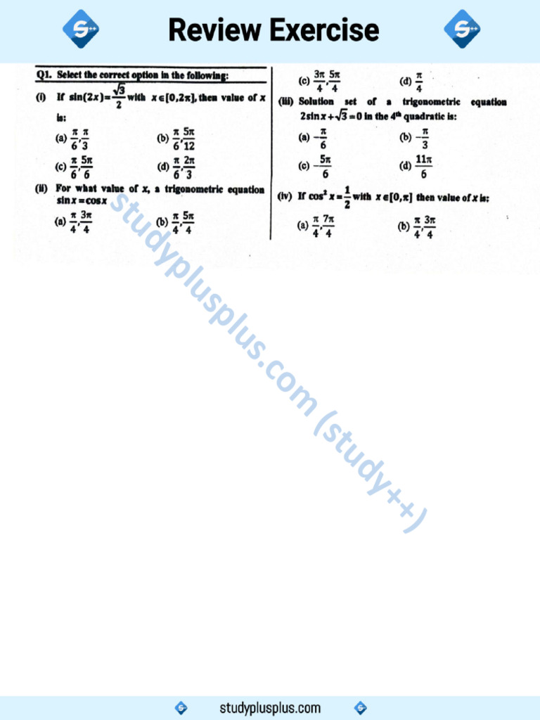 f12 Maths 9 Review | PDF