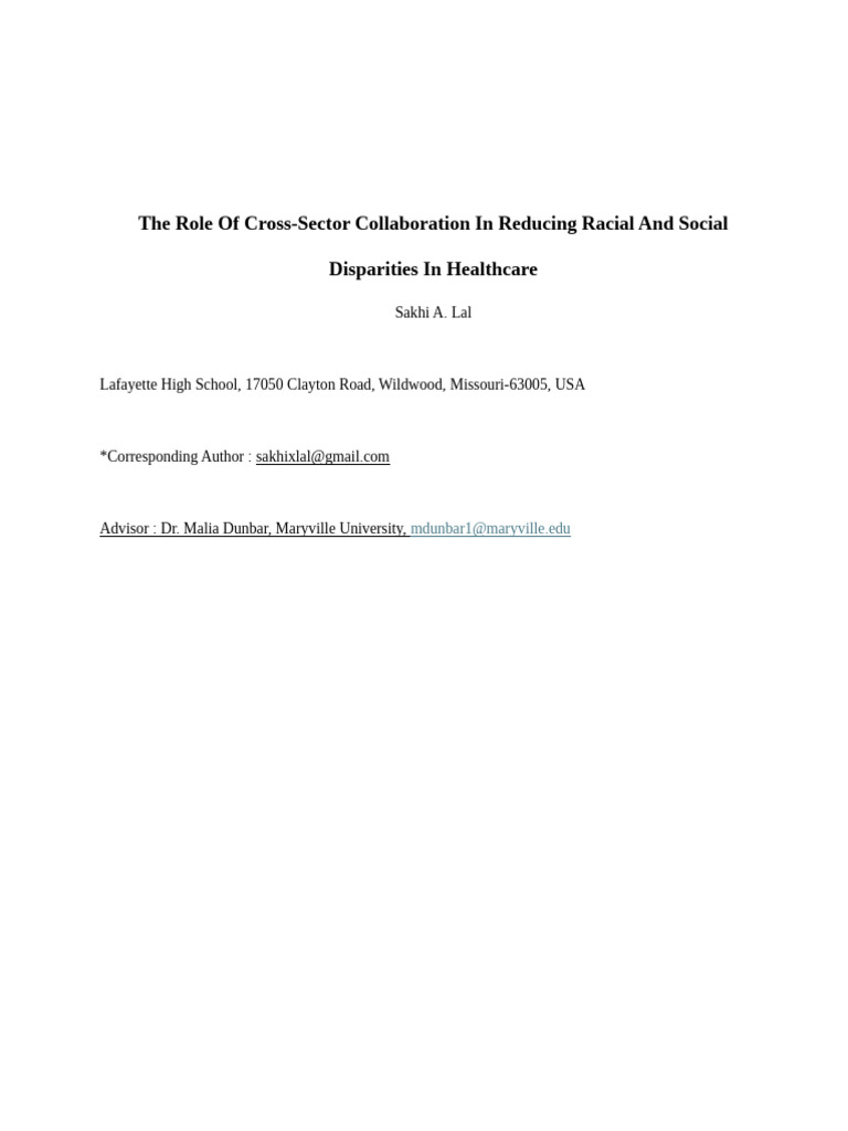 The Role of Cross-Sector Collaboration in Reducing Racial and Social ...