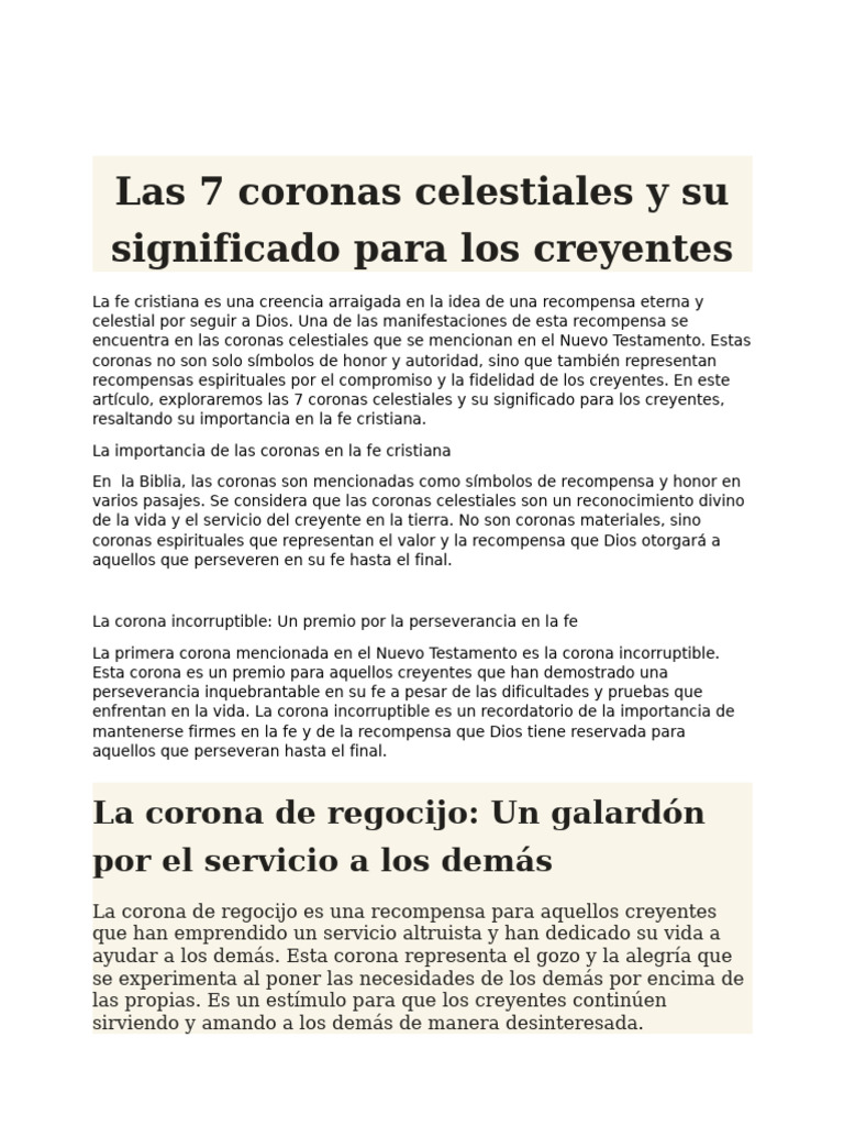 Las 7 Coronas Celestiales y Su Significado Para Los Creyentes | PDF