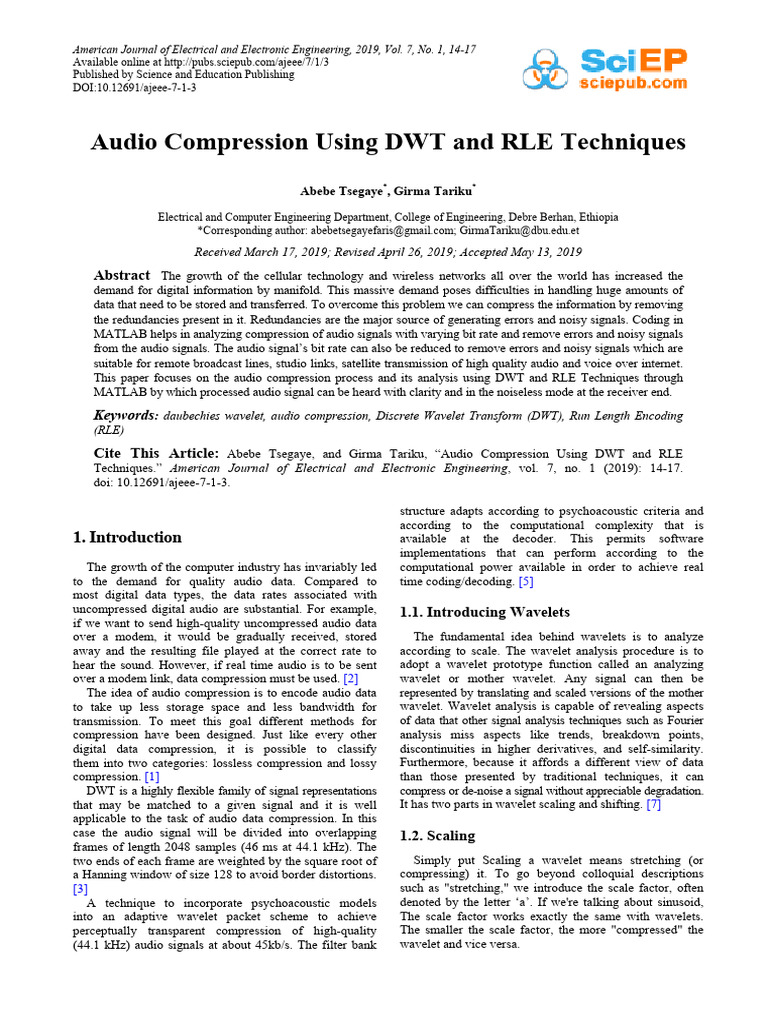 Audio Compression Using DWT and RLE Techniques: Keywords | PDF | Data ...