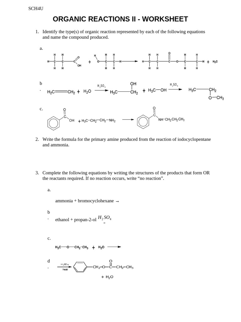 04 Organic Reactions 2 Worksheet | PDF