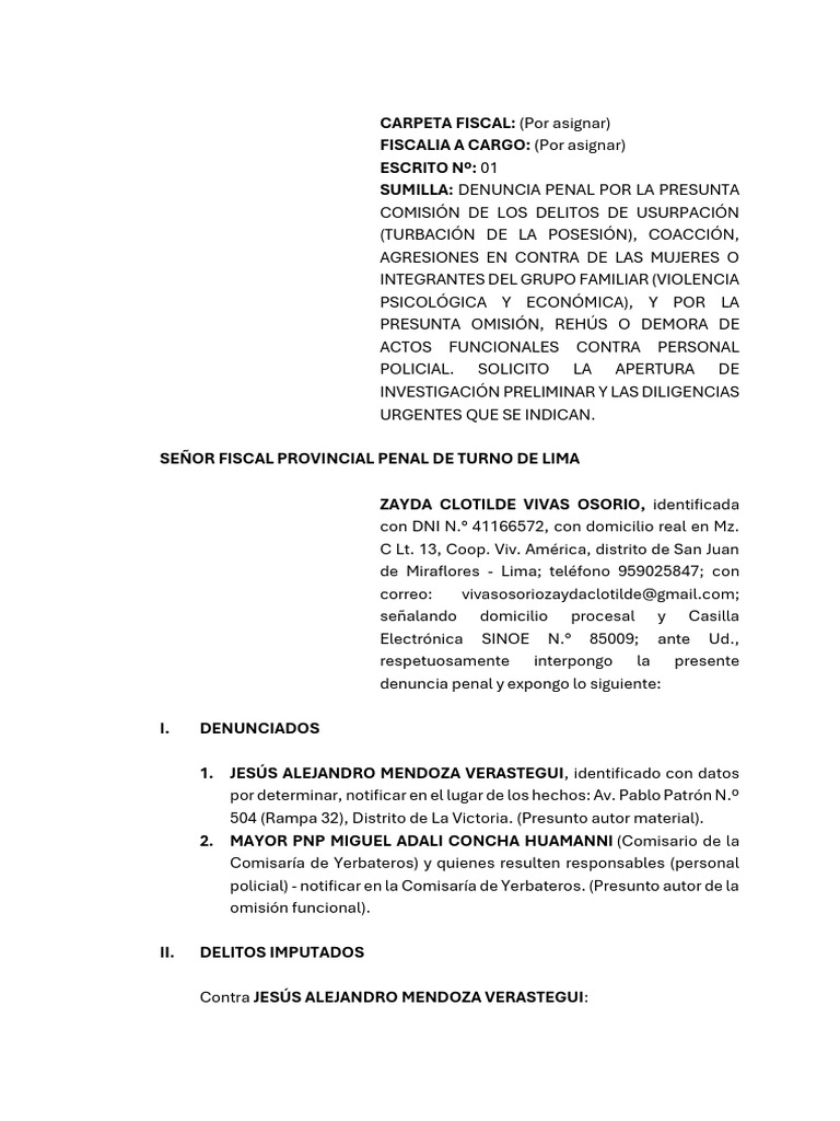 Denuncia Candado | PDF | Violencia | Fiscal