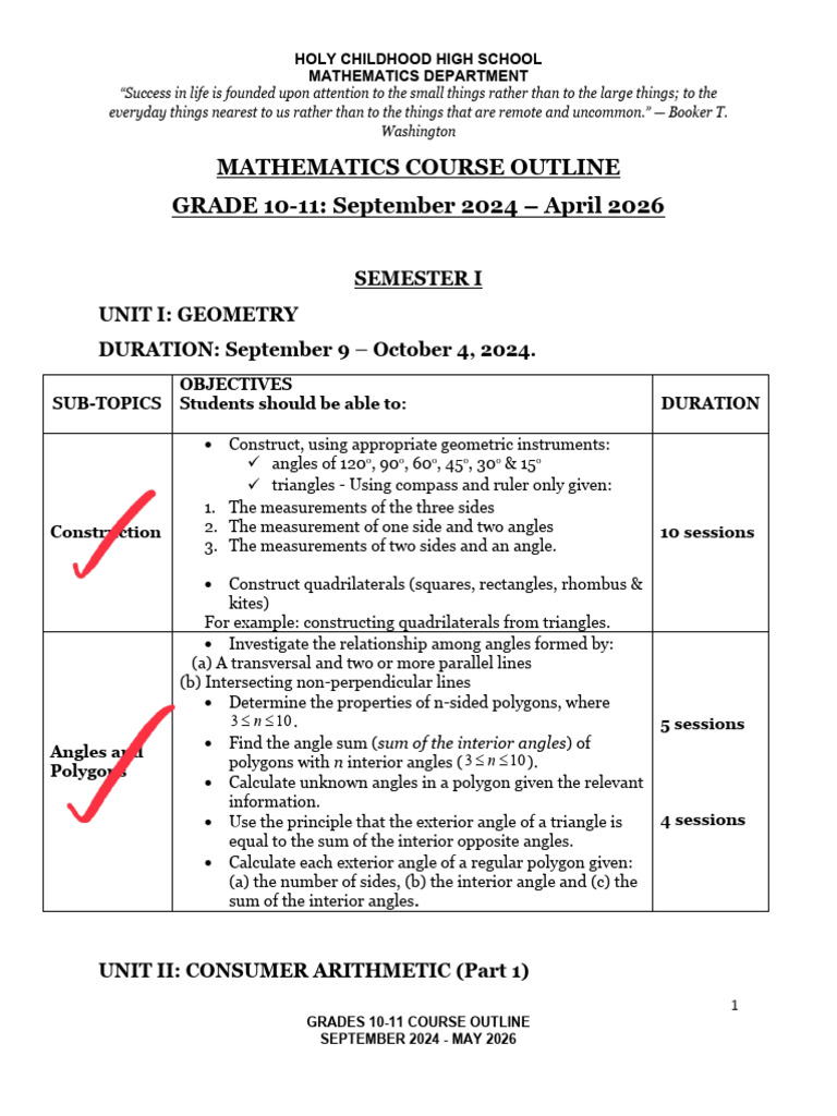 GRADE 10-11 2024 - 2026 Math Course Outline | PDF | Line (Geometry ...