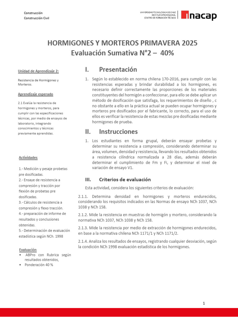 Eva 2 Primavera 2025, Hormigones y Morteros Unidad 2 | PDF | Hormigón