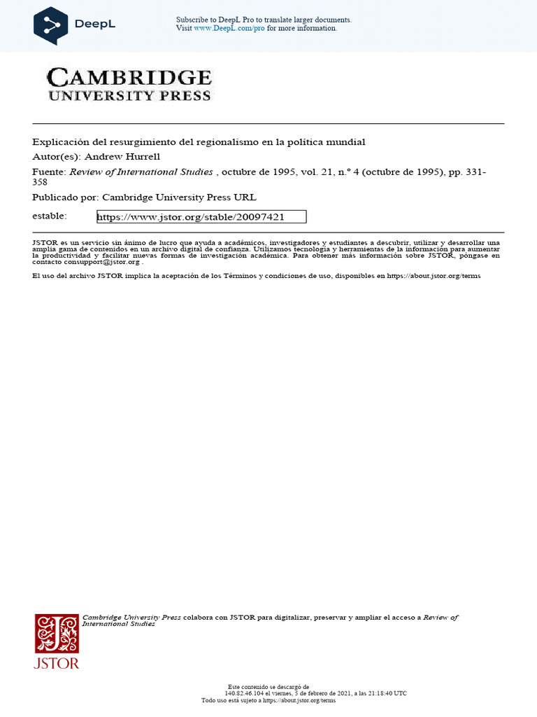 Resurgence of Regionalism Hurrell 1995 Español | PDF | Hegemonía ...