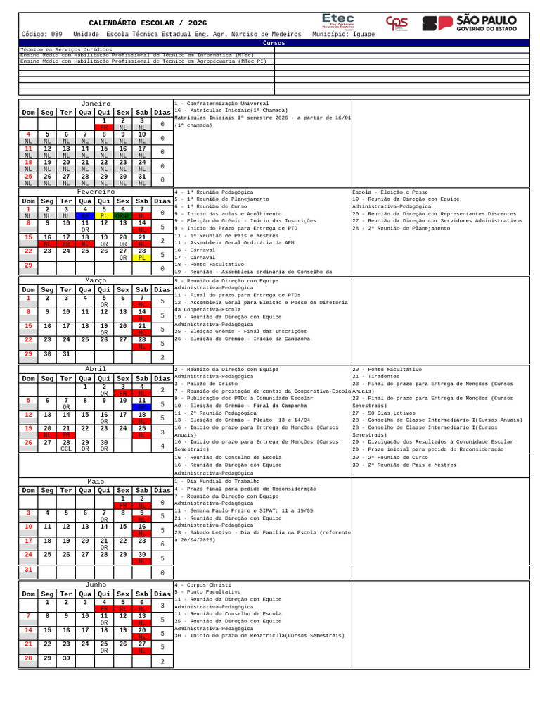 Calendário Agropecuária-Informatica-S.Juridicos 2026 | PDF