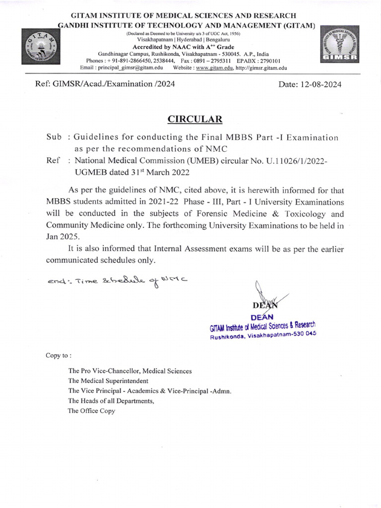 Circular - Guidelines For Final MBBS Examinations | PDF | Medical ...