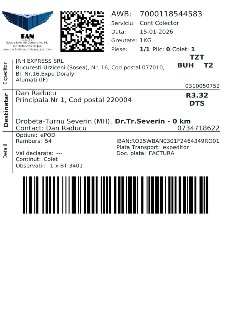 Dan Raducu Principala NR 1, Cod Postal 220004: TZT BUH T2 | PDF