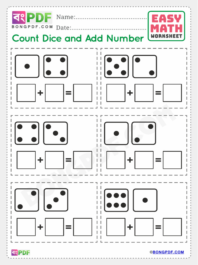 1892 Count Dice Addition Worksheets | PDF