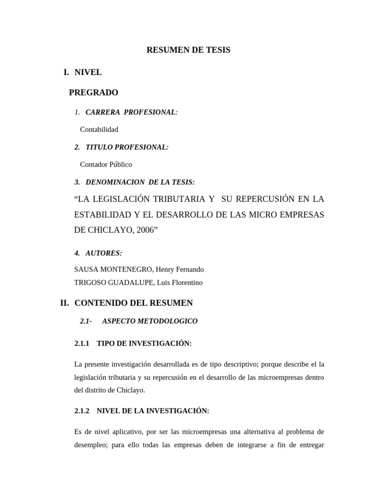 Resumen de Tesis Sausa y Trigoso | PDF | Impuestos | Business