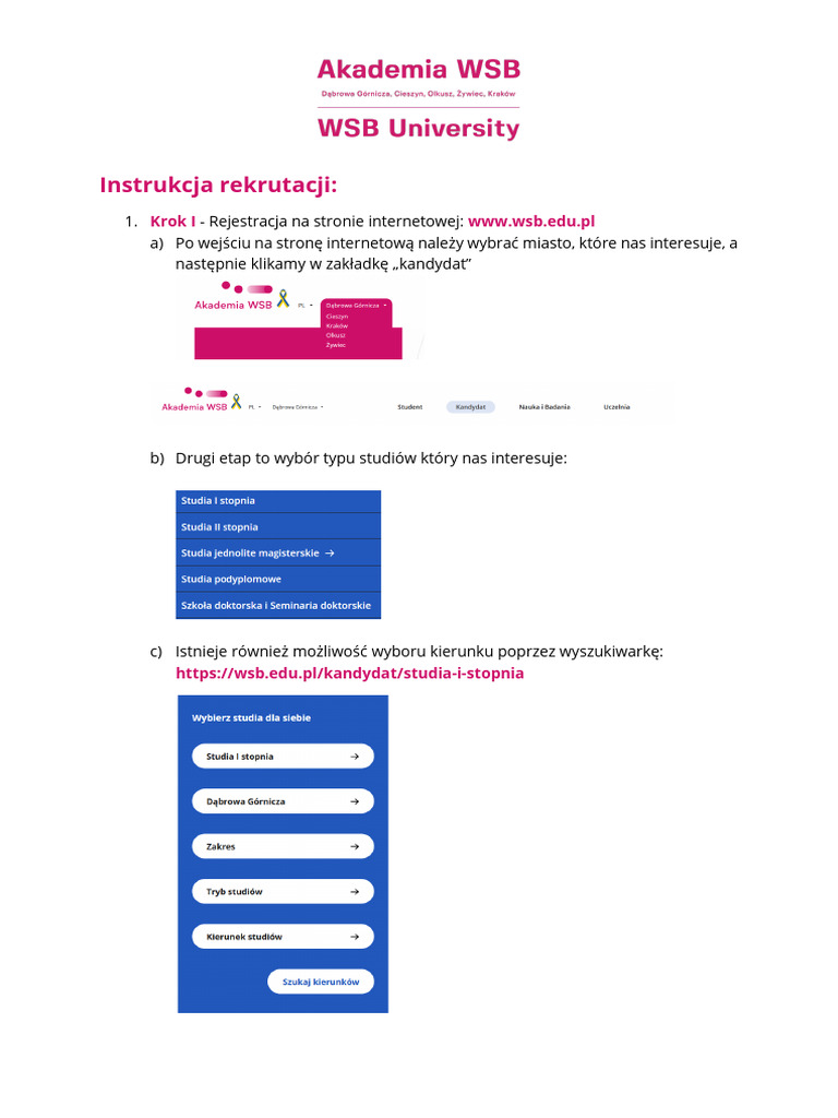 WSB Instrukcja Rekrutacji | PDF