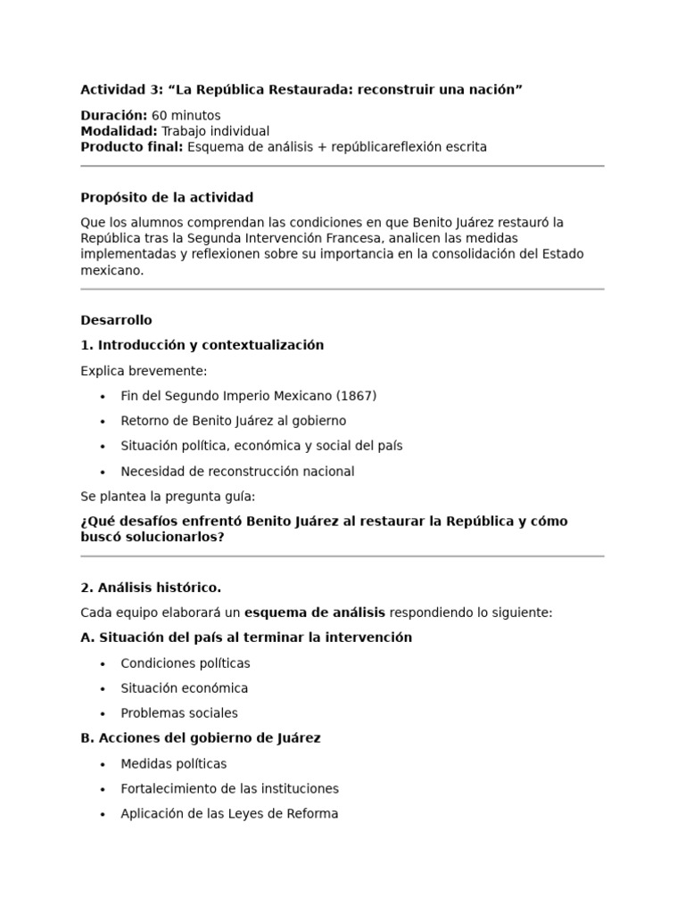 Actividad 3 La Republica Restaurada | PDF
