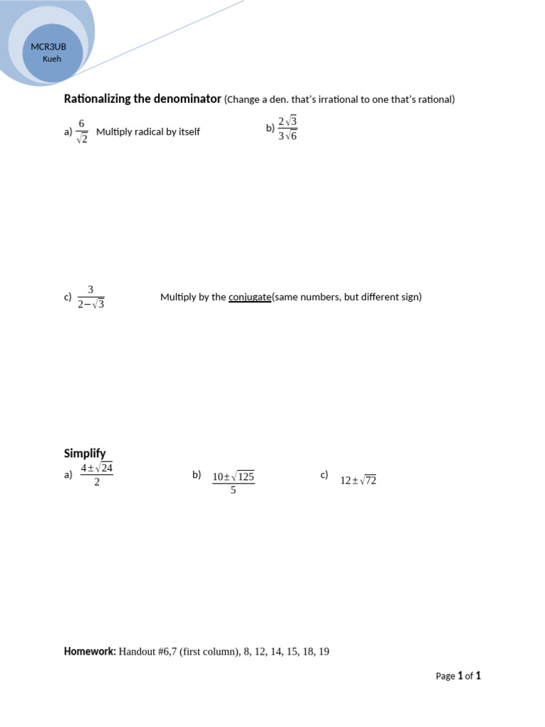 Lesson 6 Operations With Radicals Student | PDF