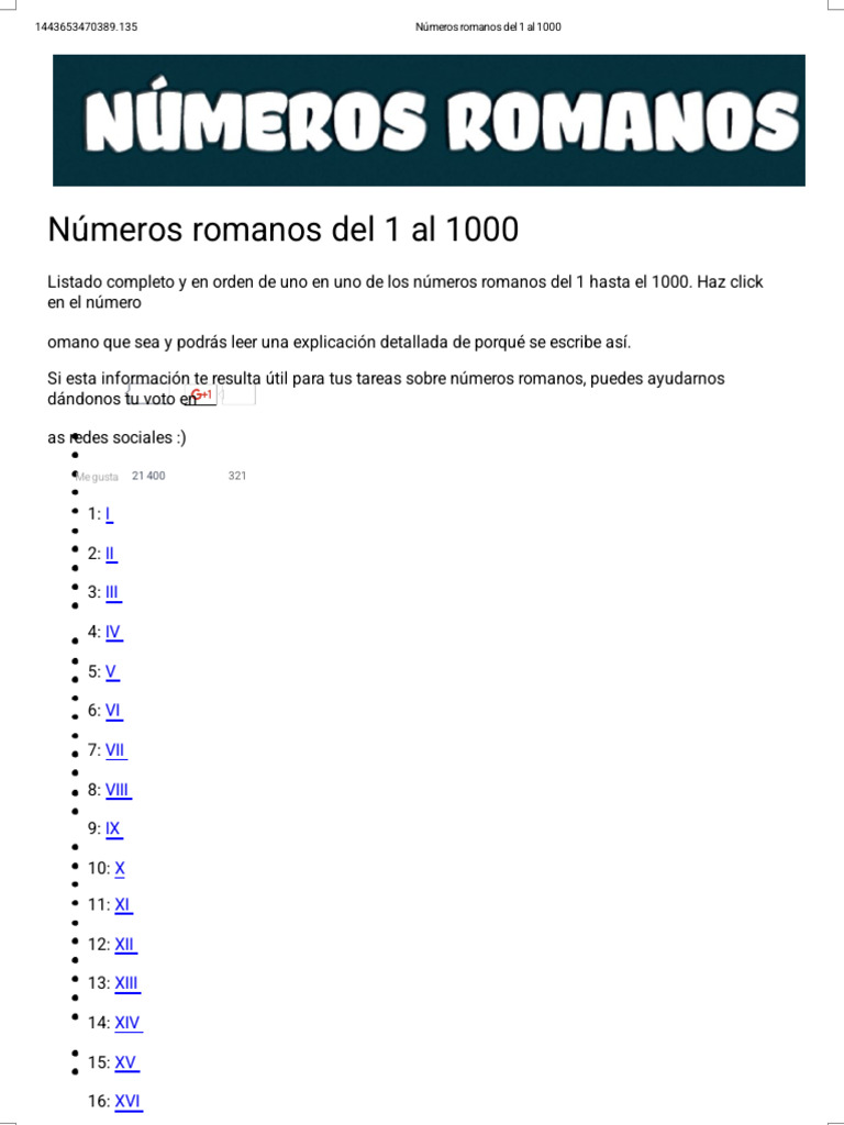 Números Romanos Del 1 Al 1000: I II III IV V VI VII Viii IX X XI XII ...