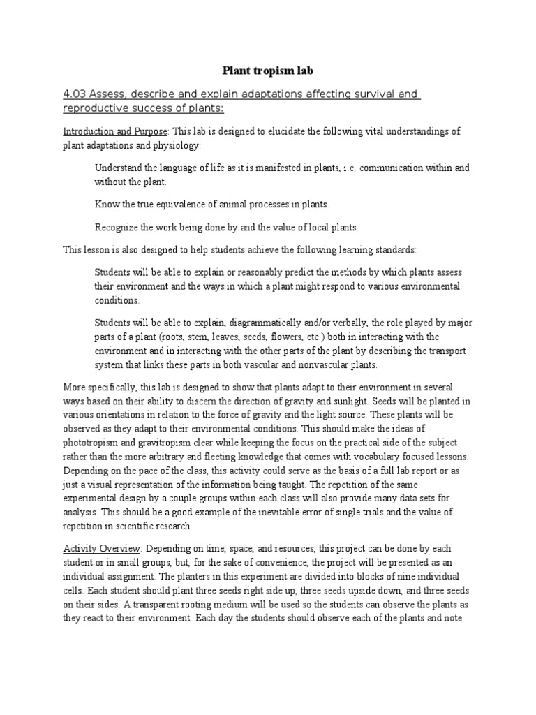 Plant Tropism Lab | PDF | Auxin | Plants