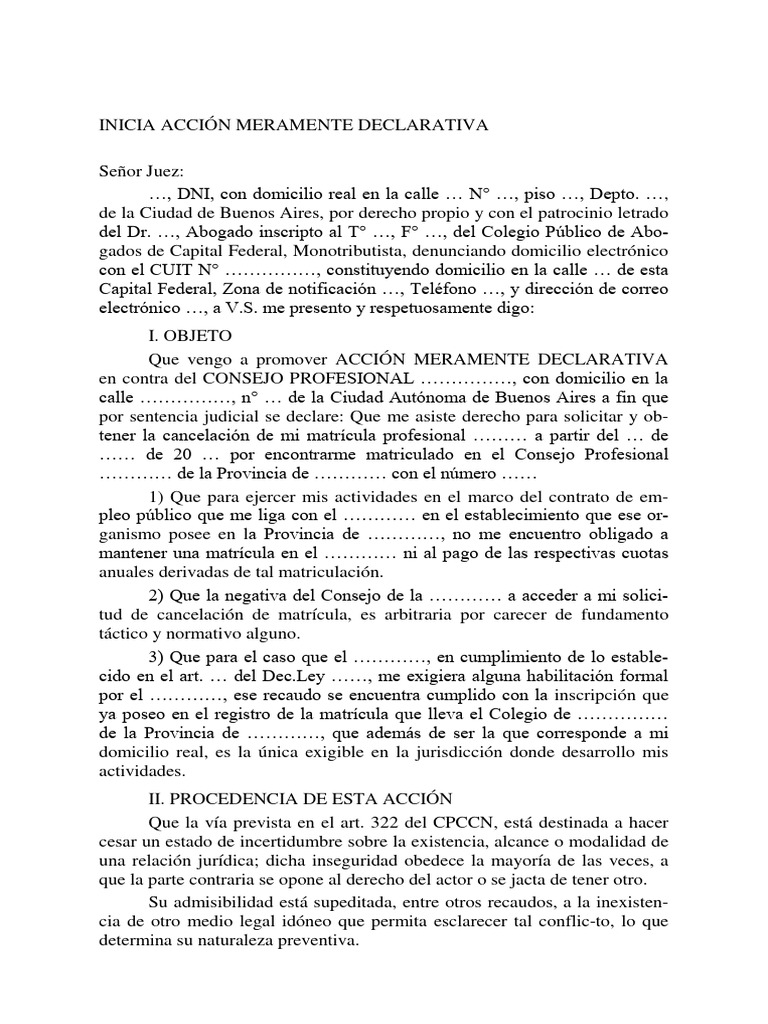 01-Accion Meramente Declarativa-Cancelacion de Matricula-Modelos Civil ...