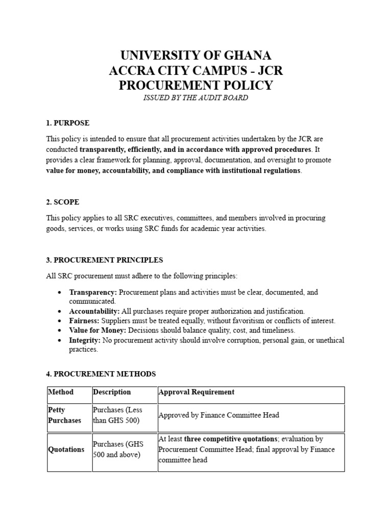 JCR Procurement Policy | PDF | Audit | Procurement