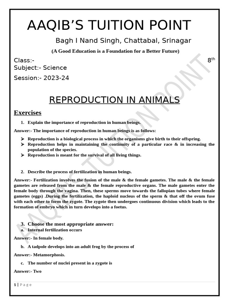Reproduction in Animals 8th Notes ATP | PDF | Sexual Reproduction ...