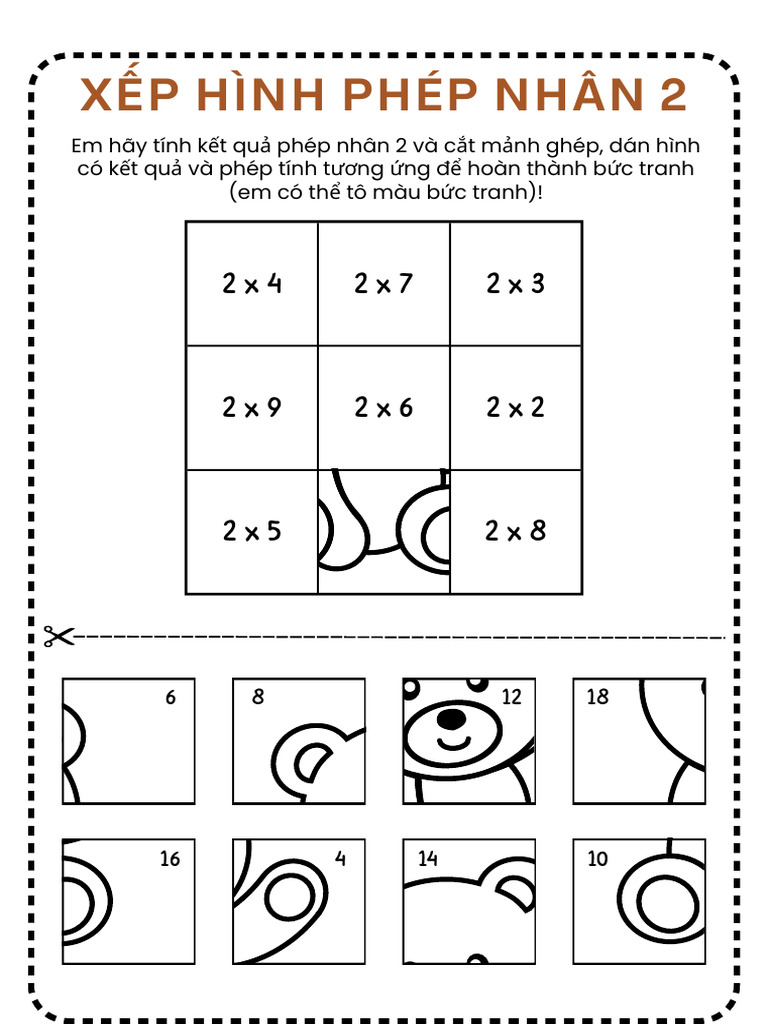 Multiplication by 2 Puzzle Worksheet in Black and White Simple Style | PDF