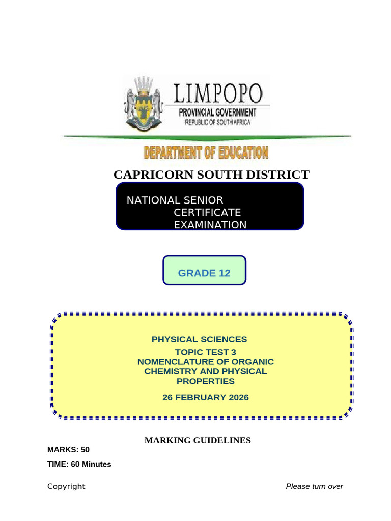 MEMO GRADE 12 TOPIC TEST 3 Nomenclature and Physical Properties | PDF ...