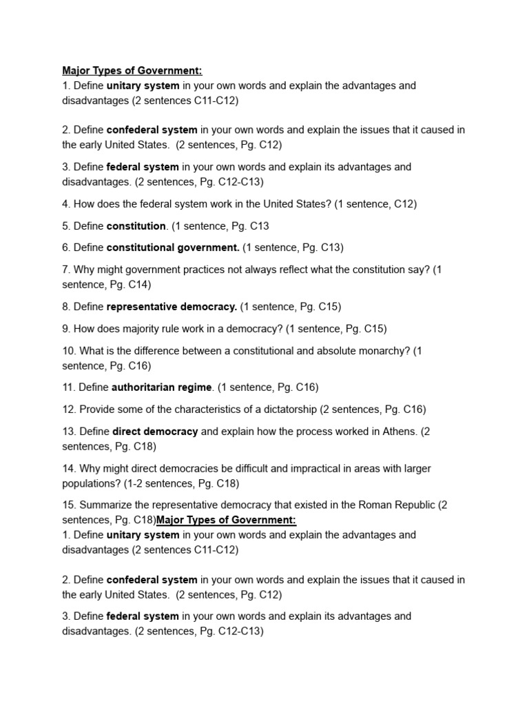 Types of Gov. Textbook Questions - Docx (1) 23 | PDF | Democracy ...