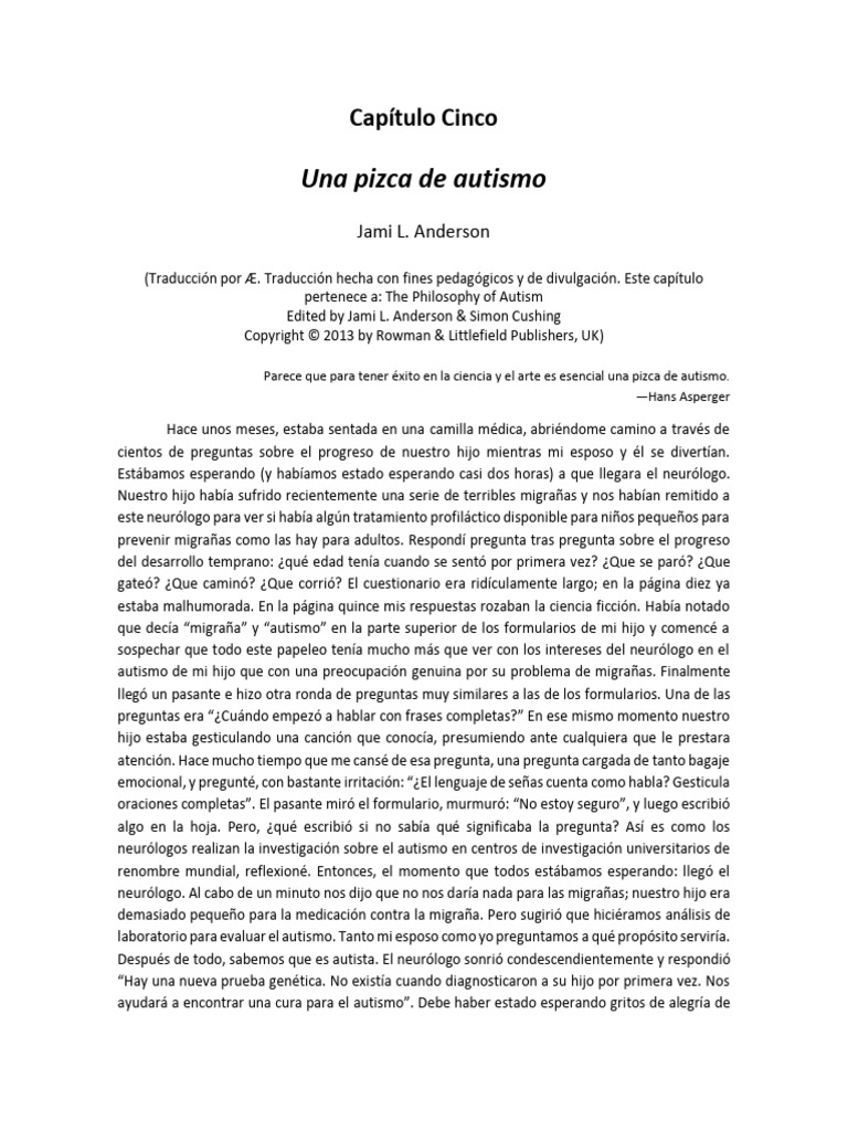 Anderson, Jami L - Filosofía Del Autismo - Capítulo Una Pizca de ...