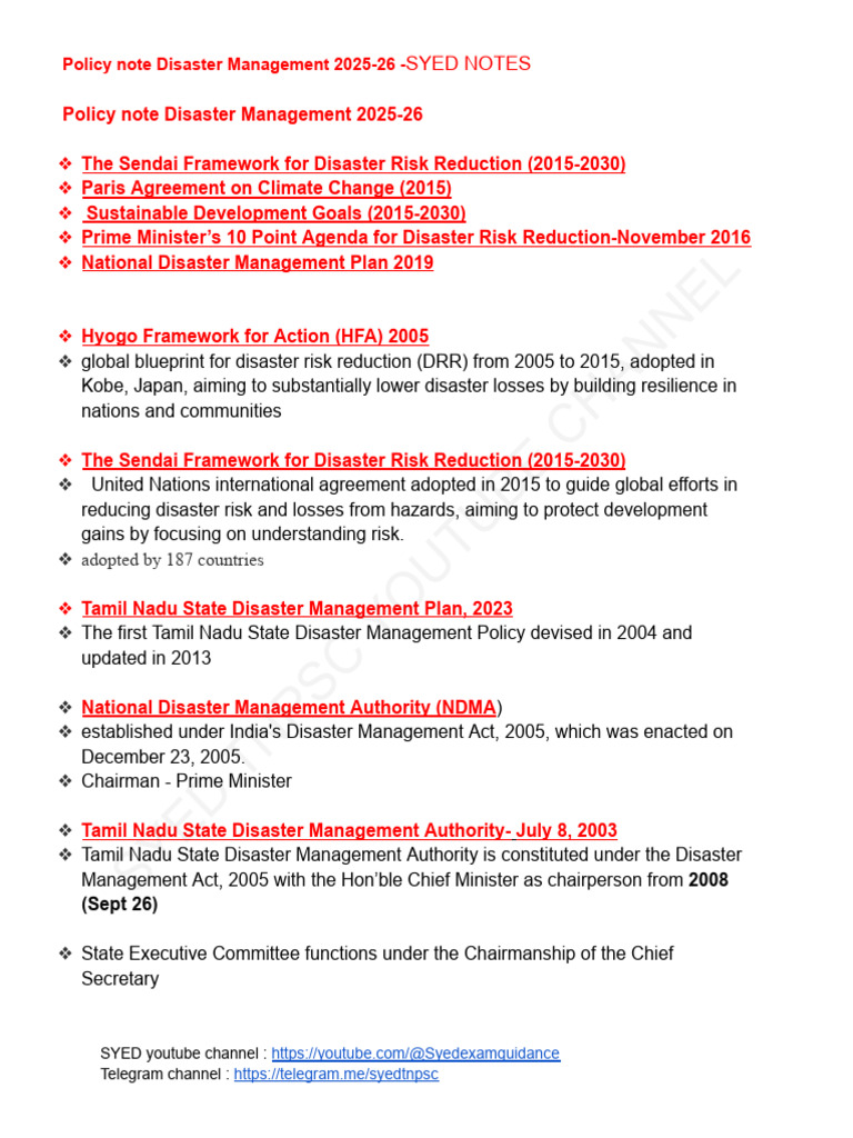 Policy Note Disaster Management 2025-26 SYED NOTES | PDF | Emergency ...
