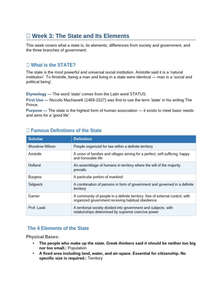 Civics Week3 Study Notes | PDF | Legislature | State (Polity)