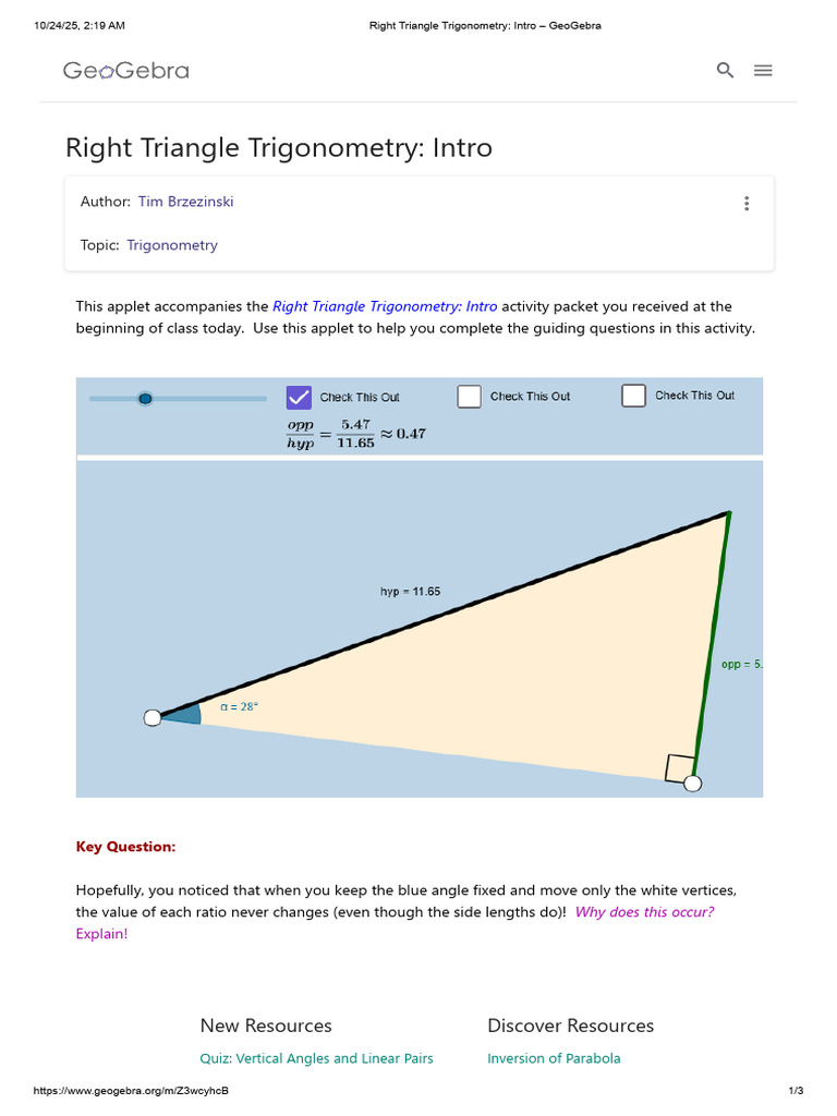 Right Triangle Trigonometry - Intro - GeoGebra | PDF