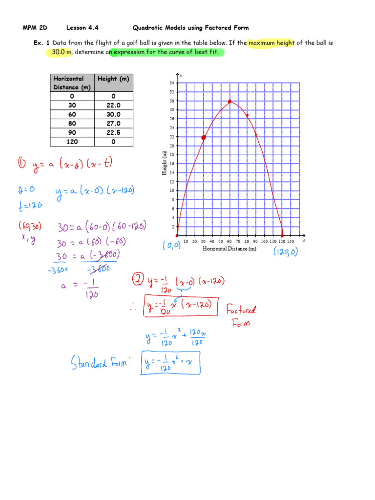U4L4 Quadratic Models Using Factored Form | PDF | Quadratic Equation
