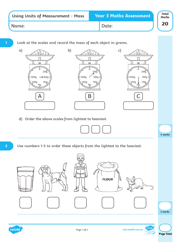 Au t2 M 124 Year 3 Measurement Mass Assessment Ver 2 | PDF | Units Of ...