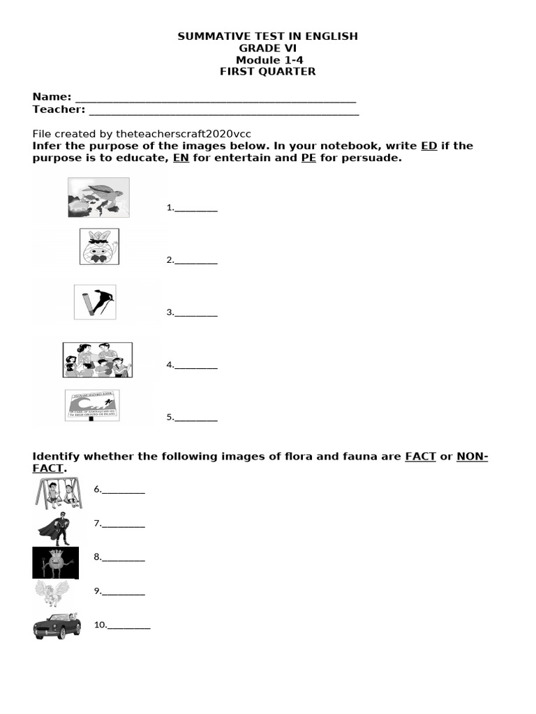 Summative Test in English | PDF