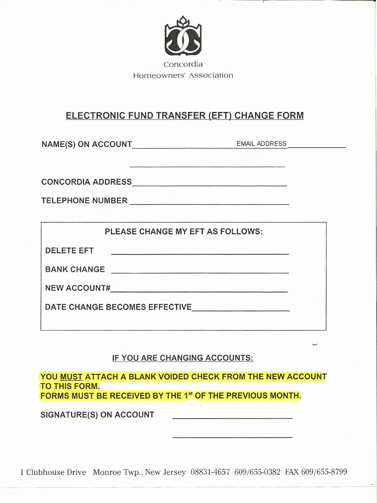 Electronic Funds Transfer EFT CHANGE FORM | PDF | Business | Finance ...