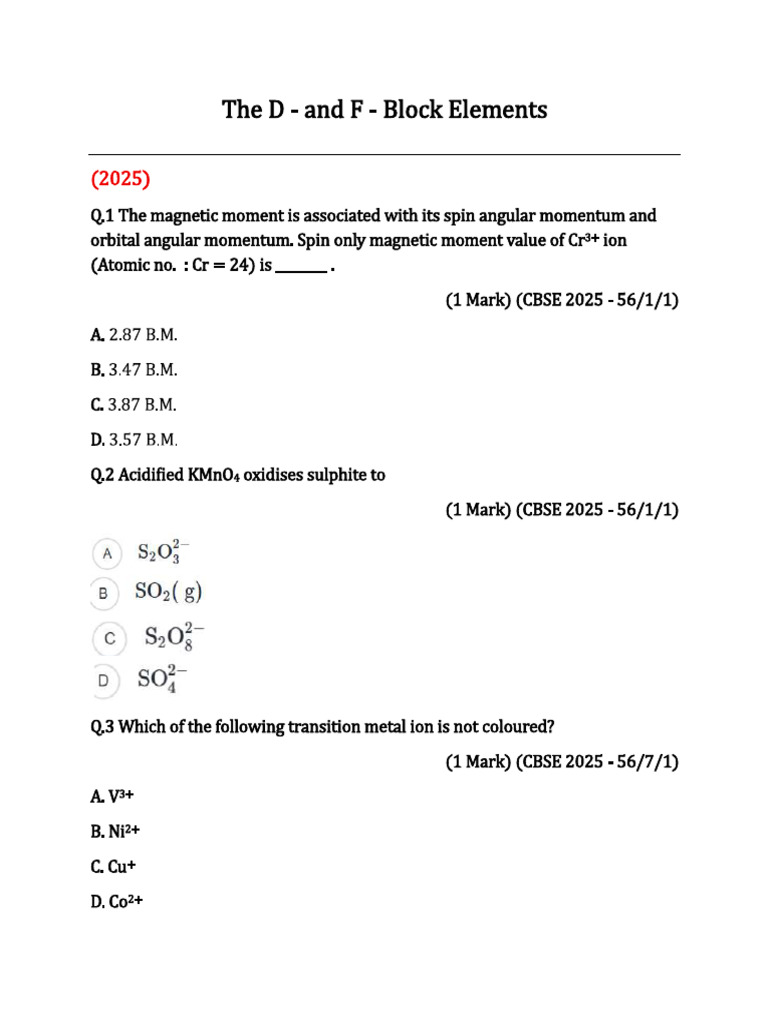 D and F Block Elements | PDF