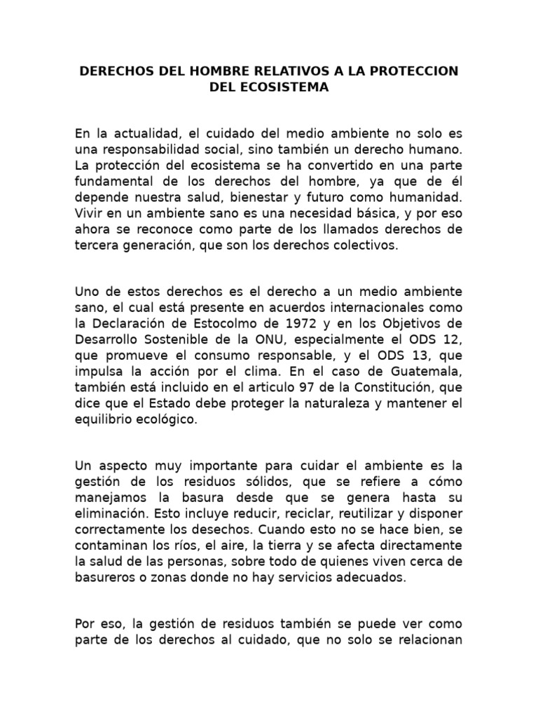 Derechos Del Hombre Relativos A La Proteccion Del Ecosistema | PDF ...