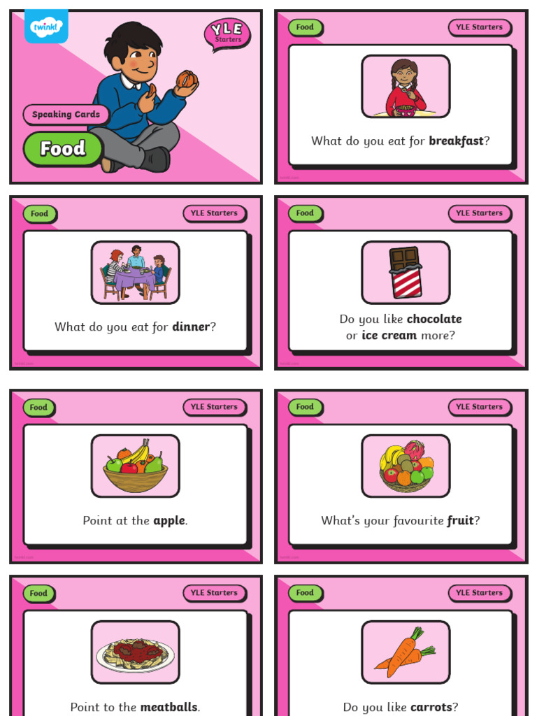 Yle Starters Speaking Cards Food School Places and Directions Pre A1 ...