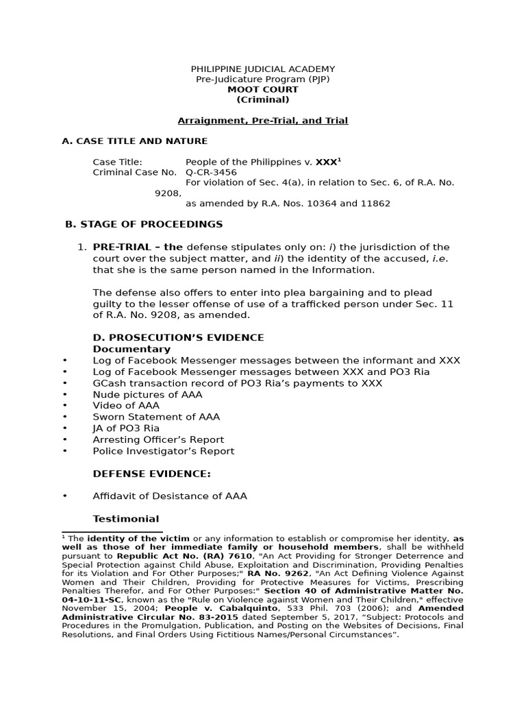 B. Stage of Proceedings PRE-TRIAL - The: Philippine Judicial Academy ...