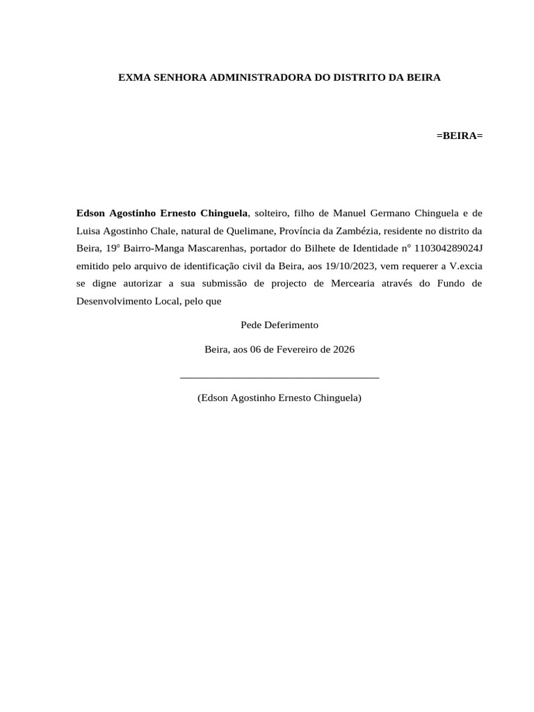 Exma Senhora Administradora Do Distrito Da Beira Edison | PDF