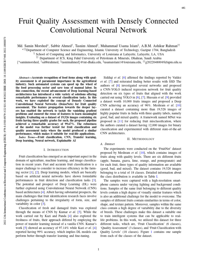 Fruit Quality Assessment With Densely Connected Convolutional Neural ...