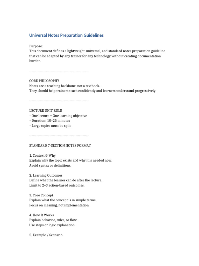 Universal Notes Preparation Guideline | PDF