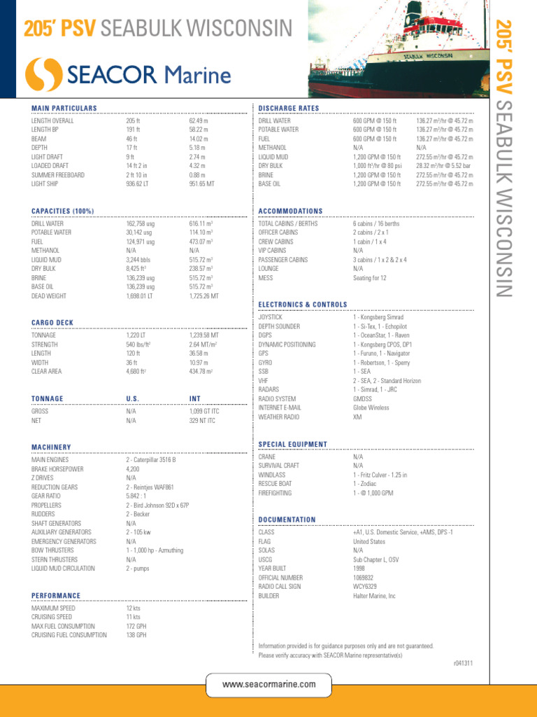 205' PSV Seabulk Wisconsin - Seacor Marine | PDF | Water Transport ...