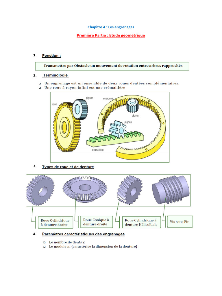 Les Engrenages Mecaniques Et Leurs Fonctions Et Types. | PDF