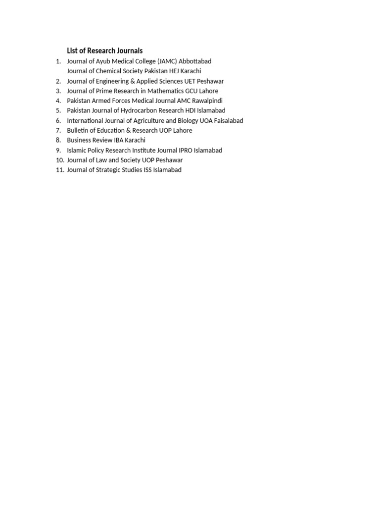 List of Journals | PDF