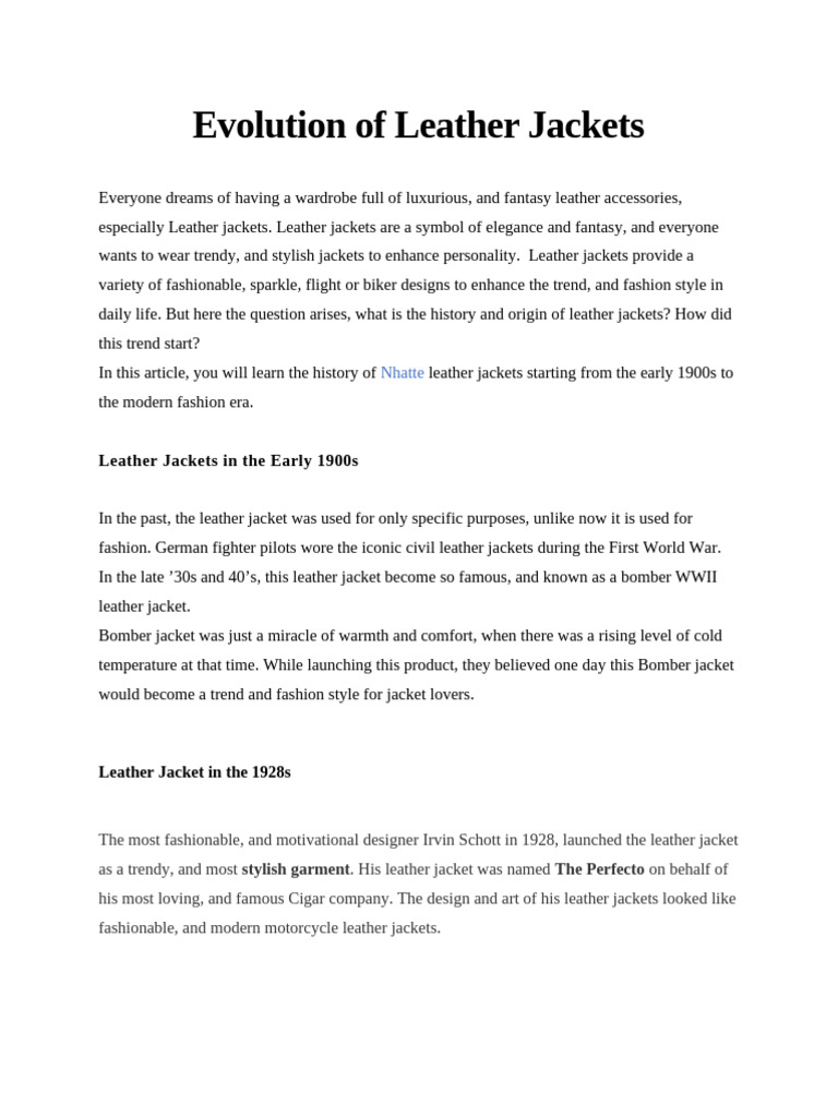 Evolution of Leather Jackets | PDF | Fashion | Clothing