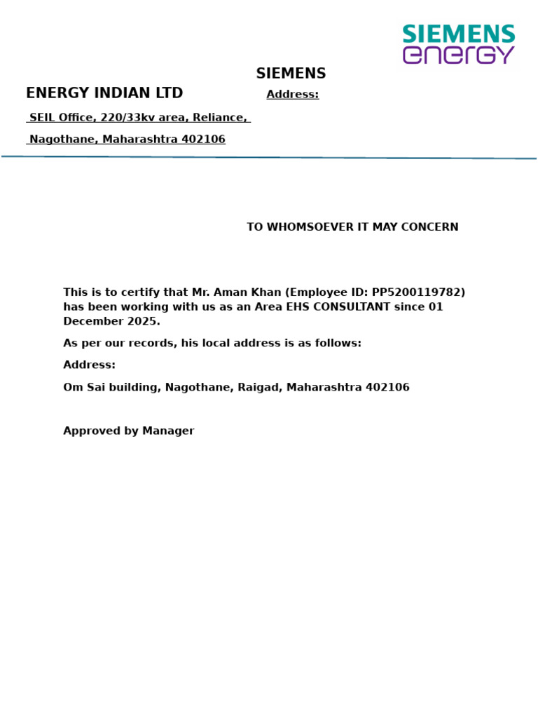 Siemens Energy Indian LTD Address | PDF