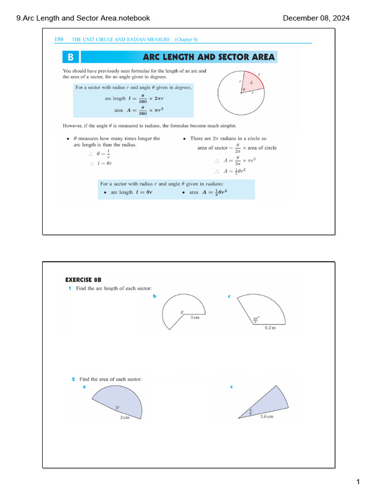 9.arc Length and Sector Area | PDF