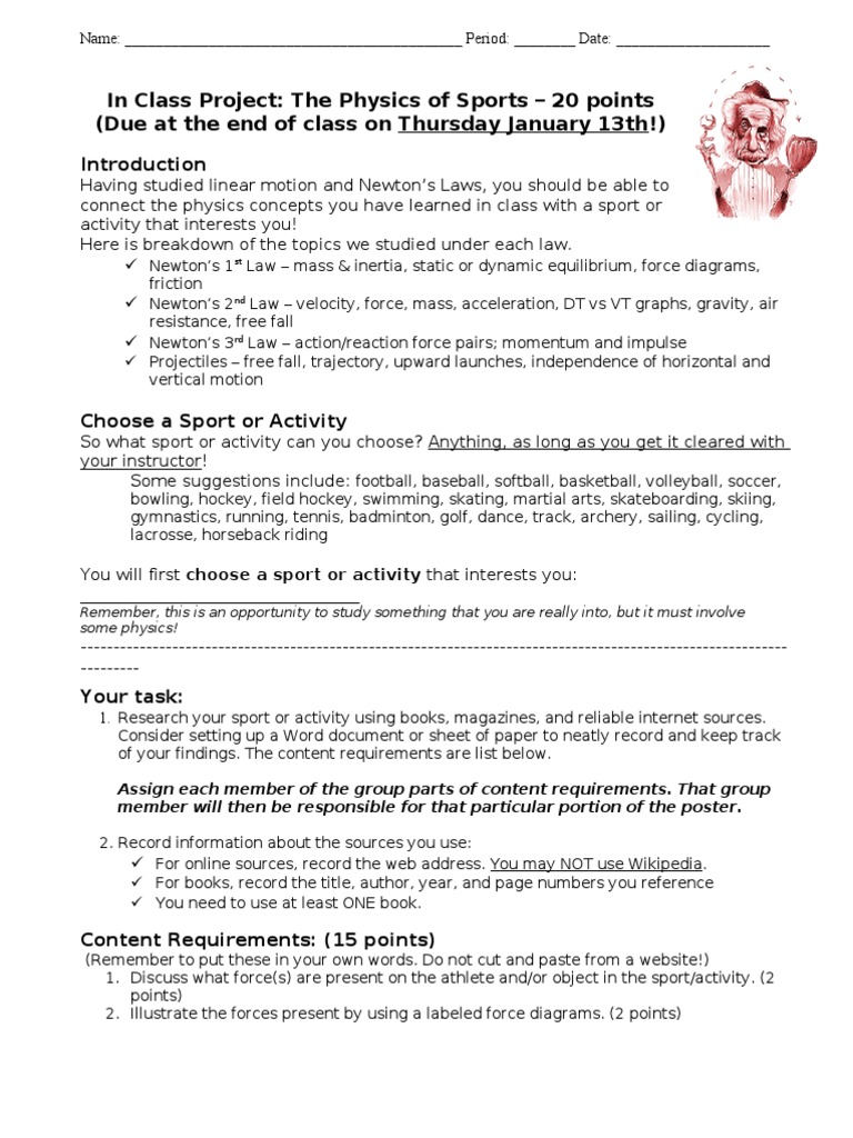 Newton's Laws in Sports Projects | PDF