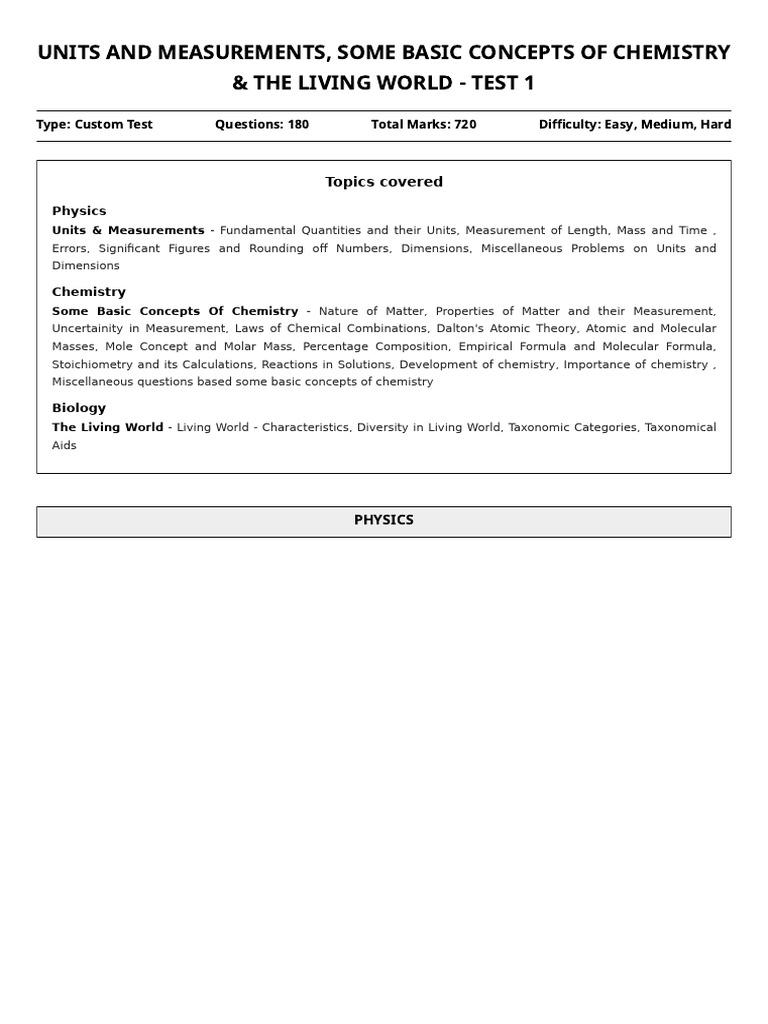 Units and Measurements Some Basic Concepts of Chemistry The Living ...
