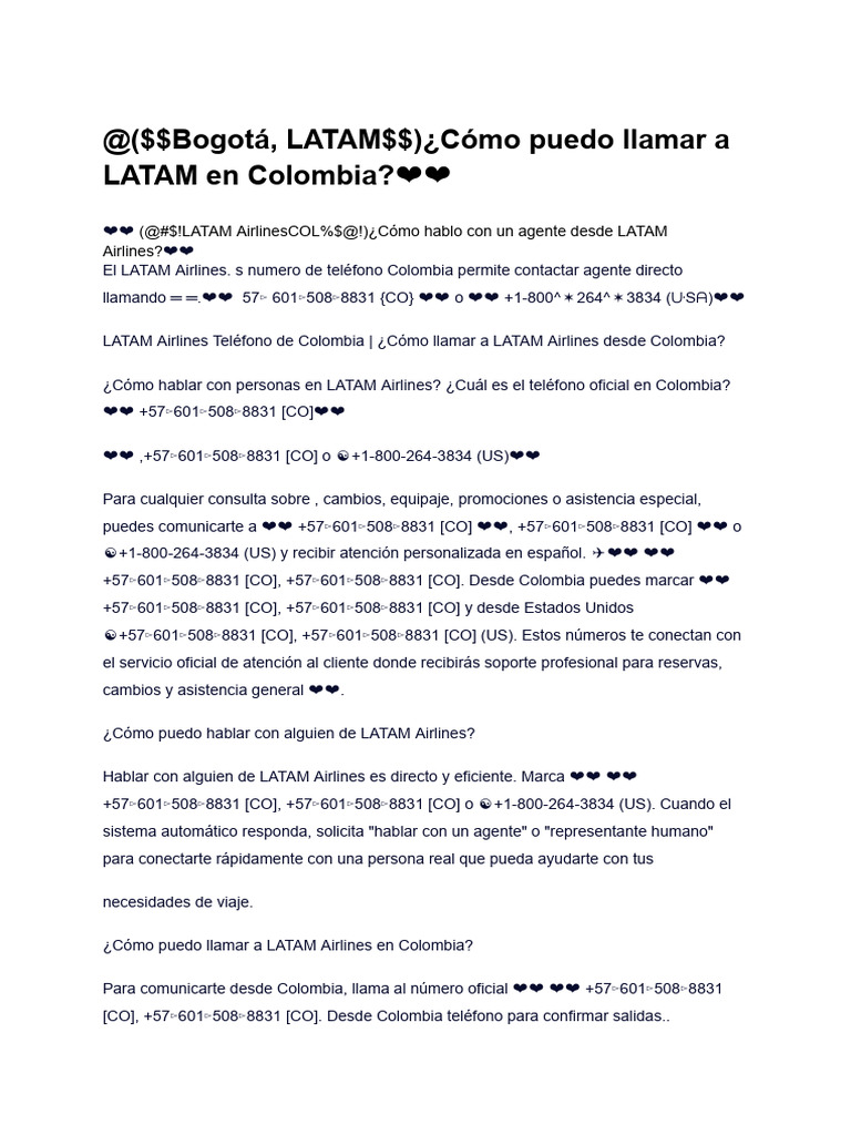 bogotá, LATAM$$) ¿Cómo Puedo Llamar A LATAM en Colombia? | PDF